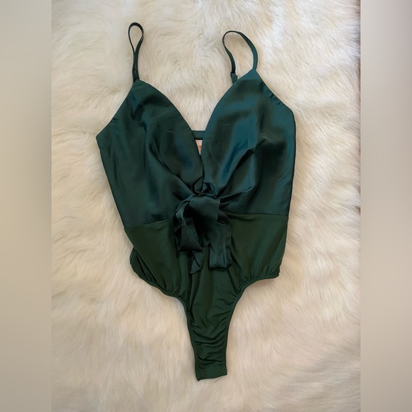 Showpo. | Tops | Showpo New Emerald Satin In The Moonlight Deepv Bow ...